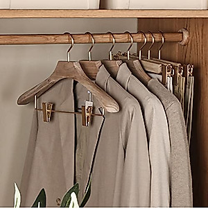 TOMYEUS Coat Hanger Wood Deluxe Wooden Pants Hangers Bottom Hanger Jeans Hanger Skirt Hanger with 2-Adjustable Clips Anti-Rust Hook Pack of 10 Clothes Hanger