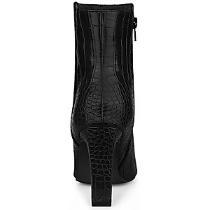 Allegra K Women's Printed Pointed Toe Chunky Heels Black Ankle Boots 8 M US