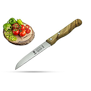 SMI - Tomato Knife Paring Knife Serrated Professional Olive Wood Handle Solingen Knife Made in Germany - Not Dishwasher Safe