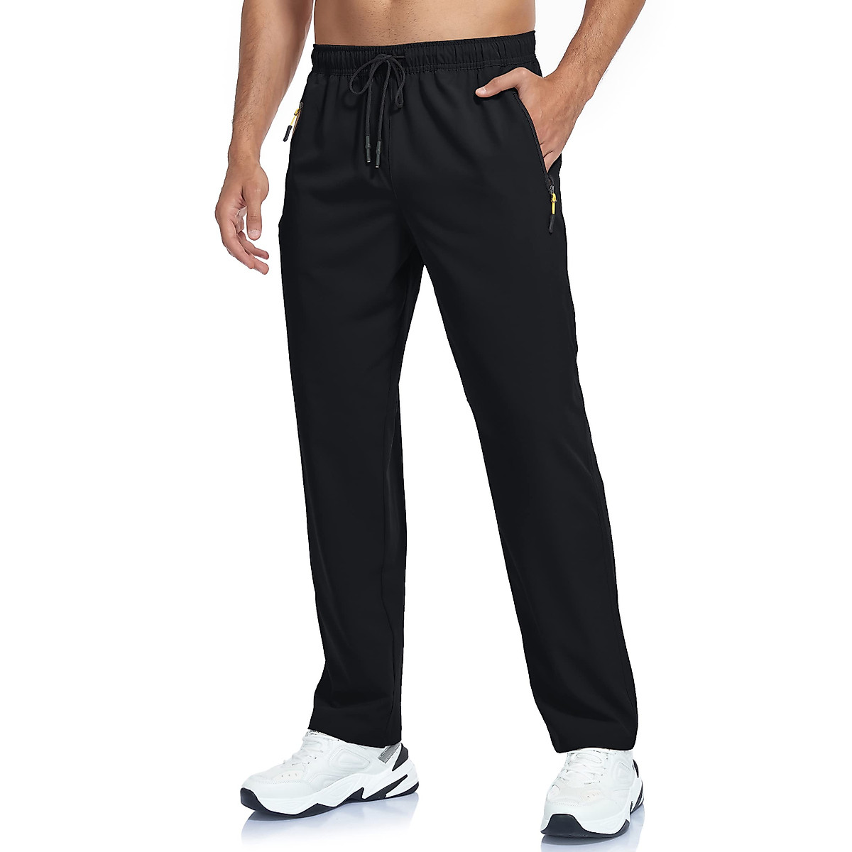 GAXIDES Mens Athletic Workout Jogging Pants with Zipper Pockets Waterproof Sweatpants Mens Lightweight Quick Dry Black M