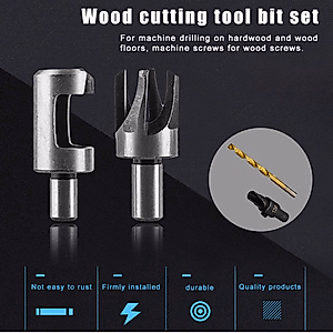 SaferCCTV 4Pcs Countersink Drill Bit Set, 8pcs Wood Plug Cutter Drill Bit Set for Tapered 5/8" 1/2" 3/8" 1/4" Woodworking Cork Drill Bit Knife