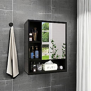 SMIBUY Bathroom Mirror Cabinet Wall Mounted, Bamboo Space Saver Medicine Cabinet, Wall Hanging Over Toilet Storage Cabinet with Mirror Door and Adjustable Shelf (Black)