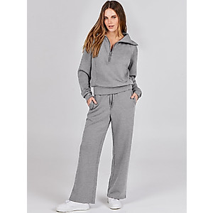ANRABESS Women 2 Piece Outfits Sweatsuit Oversized Sweatshirt Sweatpants Tracksuit Sweat Lounge Matching Set 2025 Fall Trendy Grey Medium