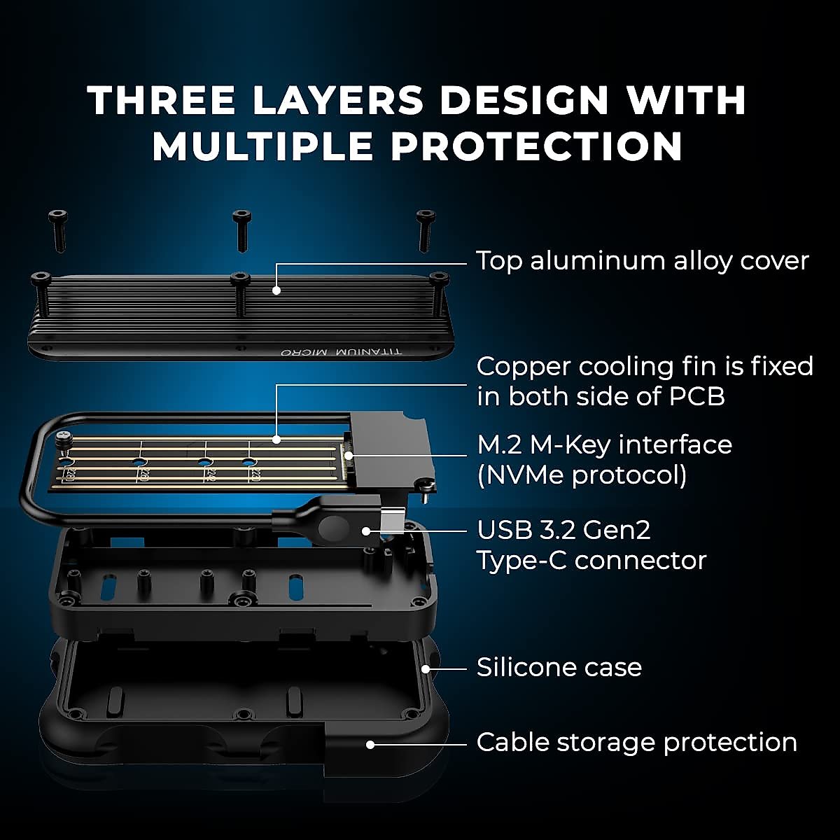 Titanium Micro Mercury 2TB External SSD Up to 1000MB/S NVMe USB 3.2 Gen 2 IP66 for PC Mac Android and Game Console