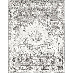 Unique Loom Rosso Collection Traditional, Vintage, Medallion, Border, Distressed, Southwestern Area Rug, 8 ft x 10 ft, Gray/Ivory