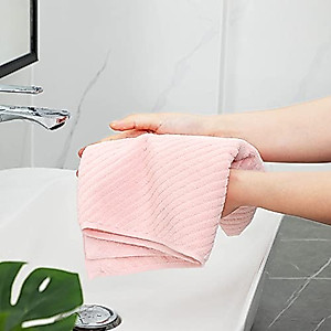 PiccoCasa Set of 2, Pink Ribbed Hand Towels for Bathroom 13 x 29 Inch 100% Cotton Soft Absorbent Soft Feeling Fast Drying Towels Hotel Spa Towel Face Towel