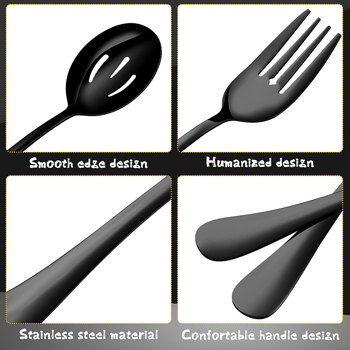 30 Pcs Stainless Steel Serving Utensils Set Serving Flatware Set Include Large Serving Spoons Slotted Spoons Serving Forks Soup Ladle Pie Server and Serving Tongs for Buffet Party (Black)