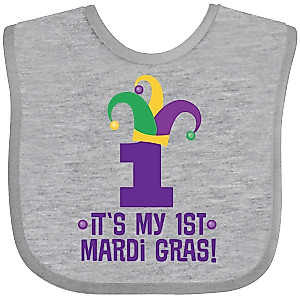 inktastic 1st Mardi Gras Jester Hat Childs Party Baby Bib Heather Grey 28138