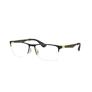 Ray-Ban RX6335 Rectangular Prescription Eyeglass Frames, Black On Arista/Demo Lens, 54 mm