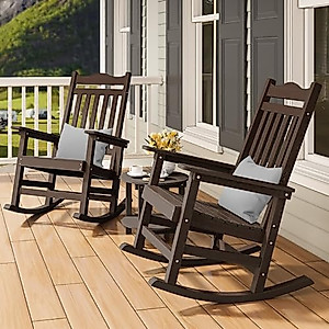 DWVO Patio Rocking Chair, All-Weather Resistant Outdoor Indoor Polyethylene Patio Rocker Chair with Cushion, Comfortable and Easy to Maintain Rocker for Balcony, Backyard and Living Room(Brown)