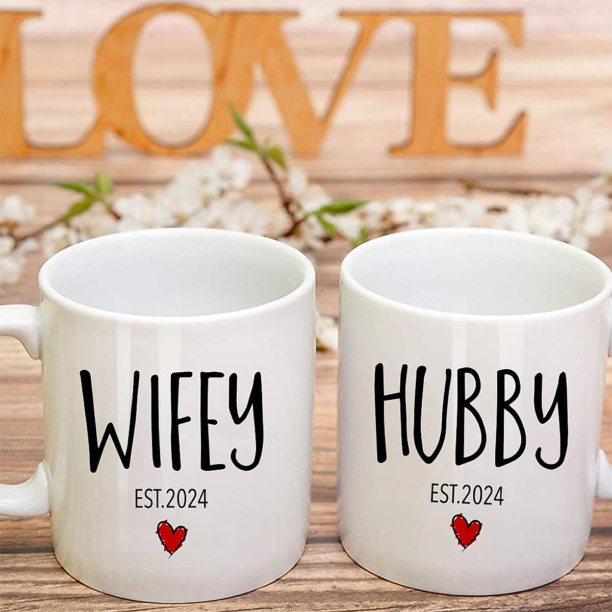 CHIEN-CHI LILI EST 2024 Husband Wife Mug Gift, Mr Mrs Mug Wedding Gift, Engagement Wedding Gift for Couple, Anniversary Valentine’s Day Mug Gift for Couples, Bride Groom Gift for Wedding