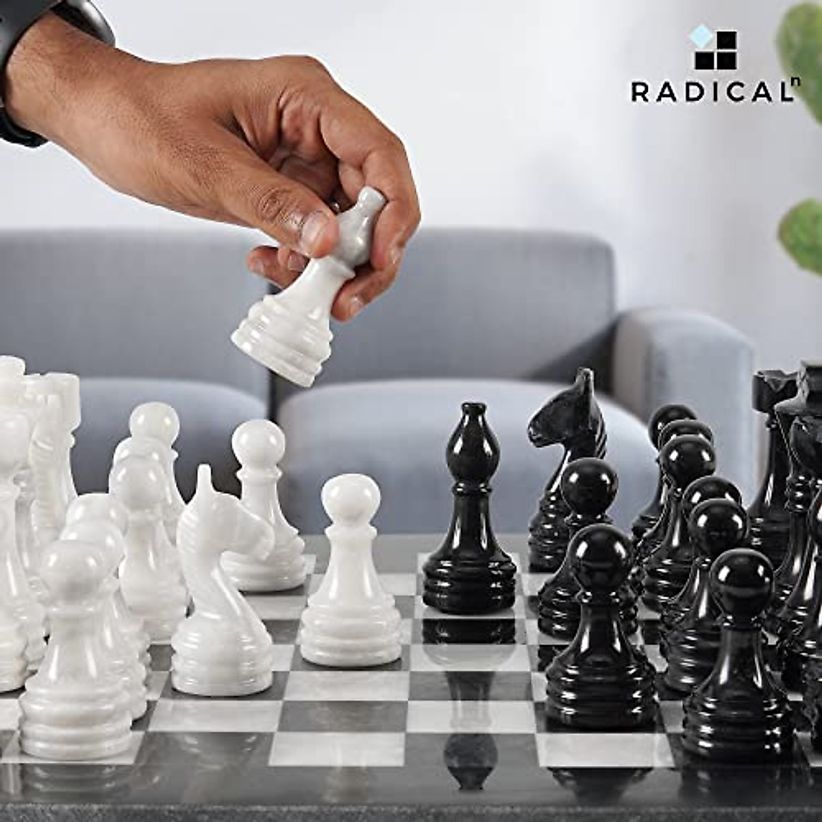RADICALn 15 Inches Handmade Marble Black and White Weighted Full Chess Game Set with Storage Box Chess Sets for Adults