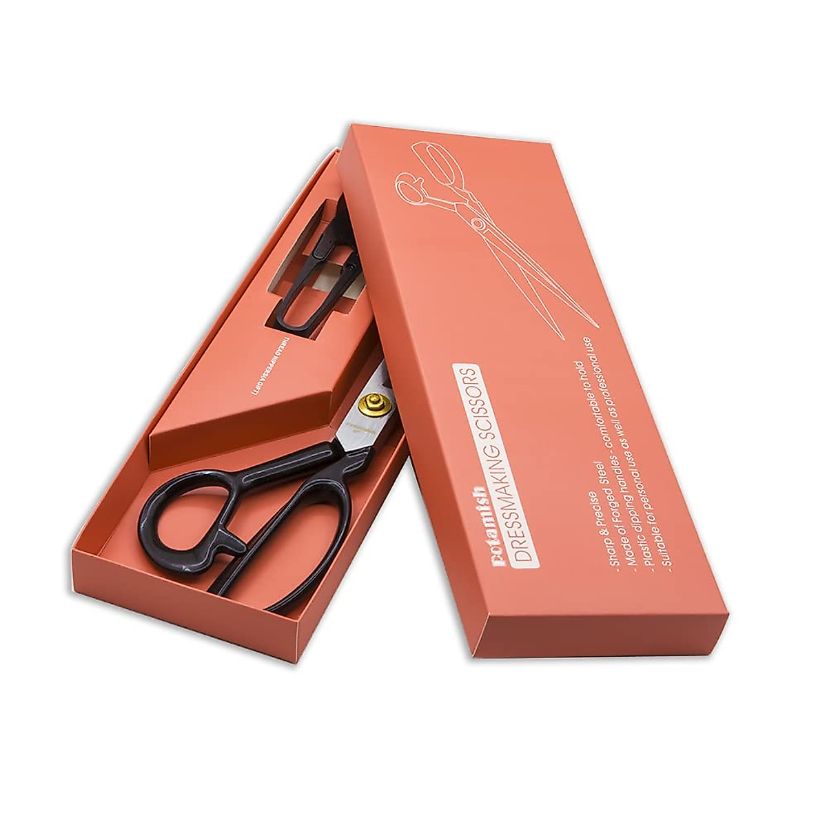 Potamish Dressmaking Scissors (8'', White) - Dressmaker Fabric Sewing Shears - Tailor's Scissors for Cutting Fabric, Leather PM-001-R8-W