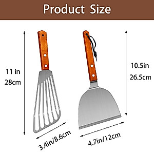 KLAQQED Spatula, Metal Spatulas Set, Stainless Steel Spatula, Fish Spatula Turner Cooking BBQ Grill Griddle Spatula, Metal Spatula for Cast Iron Skillet, Small Wide Kitchen Spatulas ​with Wood Handle
