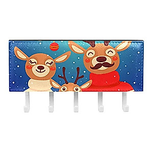 Coat and Hat Hook Rail Wall Hooks, Leather Hook Rack Wall Mounted, Hooks for Hanging Towel Key Purse Kitchenware Raindeer Family