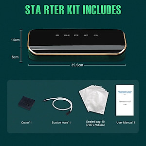LUV Automatic Vacuum Sealer Machine: 80kpa Suction Touch Automatic Food Sealer With External Vacuum System Compact Design 10pcs Seal Bags Starter Kit Dry Moist Fresh Modes For All Saving Needs (Green)