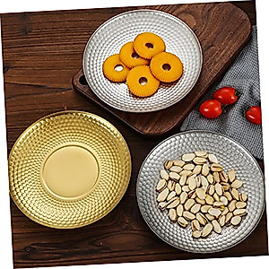 Zerodeko 3pcs Hammered Fruit Plate round salad plates metal dinner plate large dinner plate camping tableware plate fish serving platter Disc Japanese-style child Stainless steel food plate