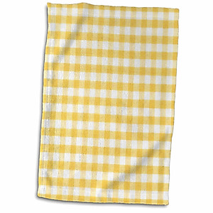3D Rose Yellow and White Gingham Pattern-Sunny Checkered Rustic Country Kitchen Dining Theme Check Hand/Sports Towel, 15 x 22