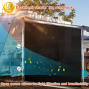 WELLUCK RV Awning Side Sun Shade Screen, 9'X7' Black Mesh Camper Sunshade RV Awning Accessories, UV Blocker Privacy Screen Complete Kit for Motorhome Camper Travel Trailer Canopy