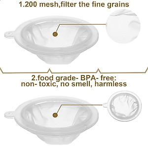 4 Pieces 200 Mesh Filter Food Filter Strainer Sieve Fine Mesh Nylon Mesh Colander Plastic Mesh Sieve for Filtering Yogurt Juice Milk Honey 5 Inch Kitchen Funnels