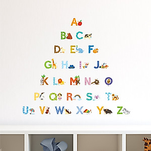 DECOWALL DS-8003 Watercolour Animal Alphabet Kids Wall Stickers Wall Decals Peel and Stick Removable Wall Stickers for Kids Nursery Bedroom Living Room (Small) d?cor