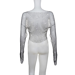 YQC Women's Sleevess Rhinestone Mesh Top -Glitter Crystal Sexy Fishnet Tops V-neck Tank -See Through Vest Rhinestone Top (Style 1)