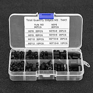 300pcs Black M3 Male Female Standoffs Screws Nuts Assortment Kit with Box Widely Used in Machinery Industry, Electronic Industry, Testing Equipment, Electric Equipment