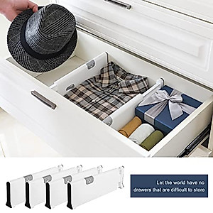 Drawer Dividers Pack of 8, Plastic Adjustable and Expandable Drawer Organizer Clothes, Deep Drawer Organizer, Works in Kitchen Utensils Organizer, Dresser Drawer Separators, 4'' High, 11-17.5'', White
