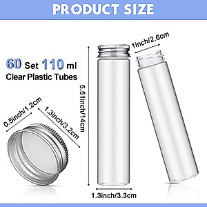Hsei 60 Pcs 110ml Clear Test Tubes with Lids Plastic Candy Tube Flat Bottomed Plastic Tubes Transparent Test Tubes with Cap for Candy Containers Storage Tube Spices Dried Flowers
