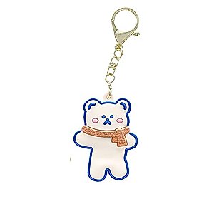 Rertnocnf Portable Case for Air Tag, Kawaii Cute Cartoon Scarf Bear Silicone Anti-Scratch Protective Cover Compatible with Airtags Finder Location Tracker Keychain for Kids Pets Keys (White Bear)