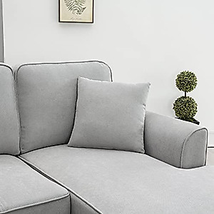Lifeand Modern U-Shaped, 7 Seat Fabric Sectional Set with 3 Pillows Included Sofas, Light Grey