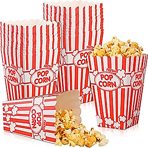 100 Pcs Popcorn Boxes Red White Striped Classic Paper Popcorn Buckets Square Popcorn Container Popcorn Holders Popcorn Bags Popcorn Bowl for Popcorn Machine Movie Night Carnival Circus Party Theater