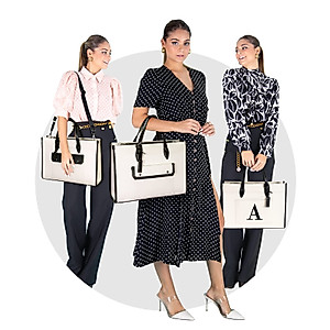 TOPDesign Initial Laptop Tote Bag for Women, Stylish Canvas Bag for 15.6 Inch Computer, Personalized Monogrammed Work Purse, Large Casual Business Briefcase, Office Handbag, Perfect Gifts for Her