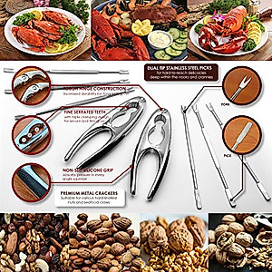 Lobster Crackers and Picks Set - Premium Metal Crab Crackers with Non-slip Grip; Stainless Steel Picks & Forks. Seafood Crackers for Crab Claws. Best Nut Cracker Tool for Pecan, Walnut, Nut Shells