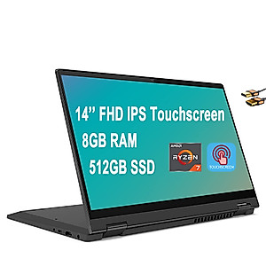 Lenovo Flex 5 2 in 1 Laptop 14" FHD IPS Touchscreen AMD 8-Core Ryzen 7 4700U (Beats i7-10510U) 8GB DDR4 512GB SSD Dolby Fingerprint Backlit Webcam Win 10 + HDMI Cable
