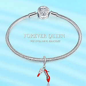 FOREVER QUEEN Red High Heels & Lipstick Charm fit Charms Bracelet 925 Sterling Silver Dangle Charm with Gift Box
