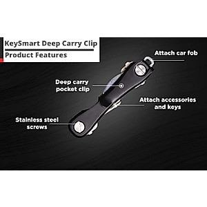 KeySmart Deep Carry Pocket Utility Clip - Add On Everyday Carry Accessory for KeySmart Pro Key Holders, Stainless Steel Minimalist Compact Gear That Eliminates Bulk (Black)