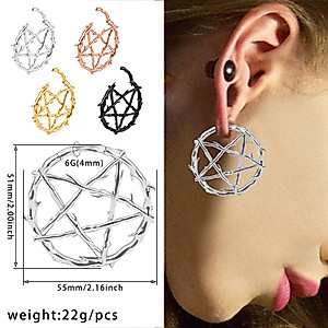 DOEARKO 2PCS Pentagram Ring Ear Weights for Stretched Ears Gauges Ear Plugs Body Piercing Tunnels 316 Stainless Steel Hypoallergenic Body Jewelry (4mm(6G), Black)