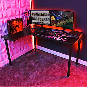 X Rocker Panther XL Left Corner Gaming Desk with Free Large Mousepad Included, Ultra Wide Left-Hand Corner Computer Table, Grey Carbon Fibre Effect and Cable Management