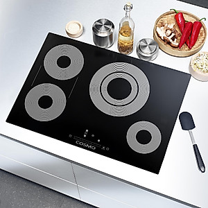COSMO COS-304TBECC Electric Ceramic Glass Cooktop with 4 Burners, Dual Zone Element, Hot Surface Indicator Light, 30 inch Touch Controls, Black