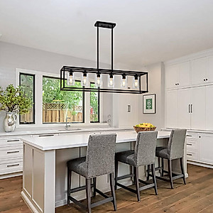 HCCZ 6 Light Dining Room Light Fixture Black Farmhouse Chandelier Kitchen Island Pendant Lighting Rectangle Modern Industrial Living Room Hanging Lights Adjustable Height