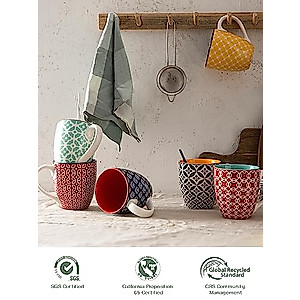 DOWAN Coffee Mugs Set of 6, Colorful 19 oz Large Porcelain Mugs with Handle for Coffee Tea and Cocoa, Ceramic Coffee Cups for Women Men, Vibrant Colors, Housewarming Gift