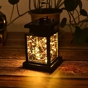 Excellent Solar Powered LED Candle Outdoor Garden Table Lantern Hanging Light Outdoor Hanging Lamp Yard Decor (Flashing Star, Black)