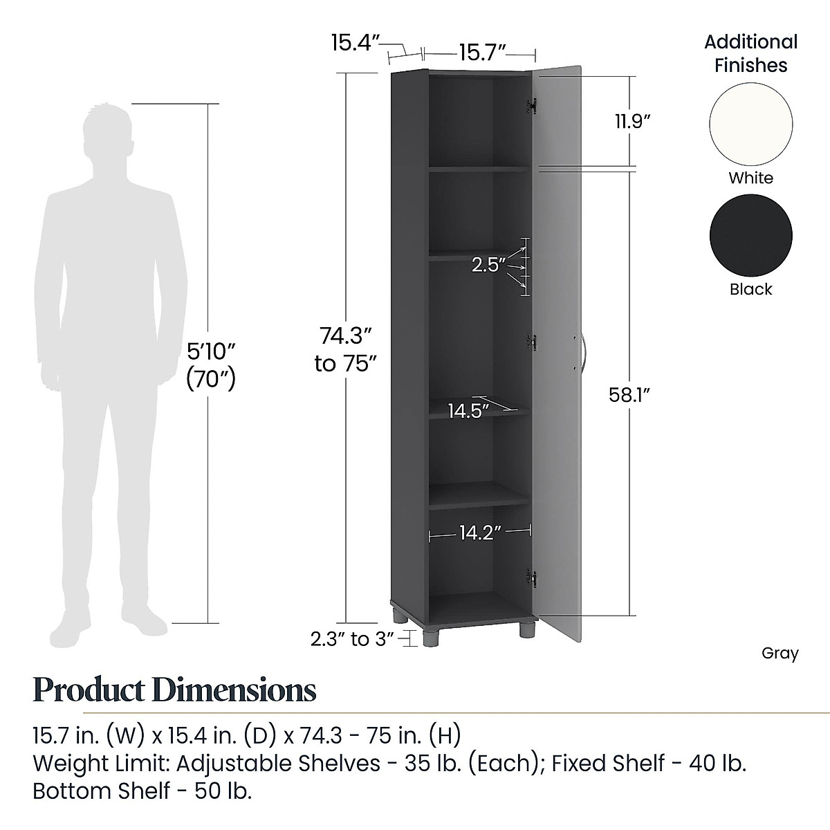 Systembuild Evolution Kendall 16" Utility Storage Cabinet, Black