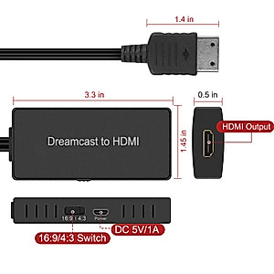 Sega Dreamcast to HDMI Converter, Supports 4:3/16:9 Switch, Plug and Play HDMI Converter for Sega Dreamcast, HD Link Cable for Sega Dreamcast(Sega DC)