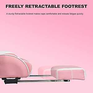OHAHO Gaming Chair Racing Style Office Chair Adjustable Massage Lumbar Cushion Swivel Rocker Recliner Leather High Back Ergonomic Computer Desk Chair with Retractable Arms and Footrest (Pink/White)