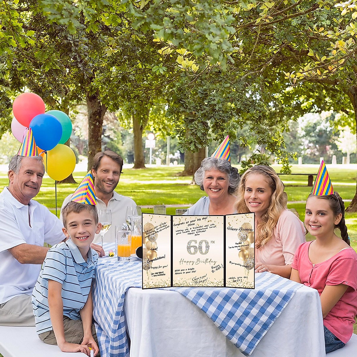 DARUNAXY Black Gold 60th Birthday Party Decorations, Happy 60th Birthday Alternative Signature Guest Book for Men Women Cheers to 60 Years Old Gifts 60 Birthday Signing Card Board Party Supplies