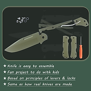 JIN Alpha G10 Kids Friendly Knife Toy Knives Fake DIY Knife Kit Dull Blade Safety Knife for Child, OD Green G10 Blade & Handle