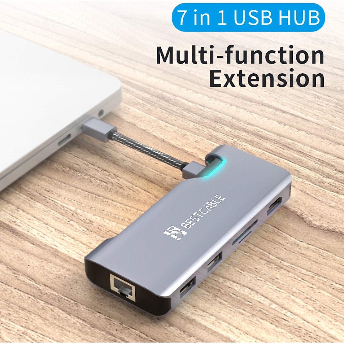USB C Hub Adapter, BEST CABLE 7 in 1 USB C to HDMI 4K Adapter, Gigabit Ethernet RJ45, USB C Power Delivery, 2*USB 3.0 Port, SD/TF Card Reader Compatible with MacBook Pro,MacBook Air,Samsung,and More