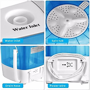 Portable Mini Washer, Timed with Spin Dryer, Wash Capacity 7.7 lbs, Small Semi-Auto Compact Washer, Durable Design Washer Energy Efficient, Spin Controller